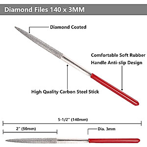 YAKAMOZ 10Pcs Mini Diamond Metal Files Set Micro Round Needle File Triangular Square Flat Riffler File Kit Wood Stone Glass Jewelry Fine File Tools for Jewelers Crafts Hobbies - 3x140mm