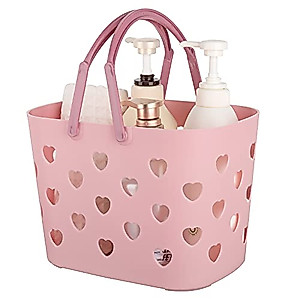 Anyoifax Portable Shower Caddy Tote Plastic Storage Basket with Handle Box Organizer Bin for Bathroom, Pantry, Kitchen, College Dorm, Garage - Pink