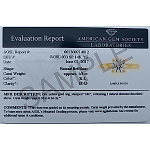 SZUL AGS Certfied 1/3 Carat Round Diamond Solitaire Ring in 14K Yellow Gold (K-L Color, I2-I3 Clarity)