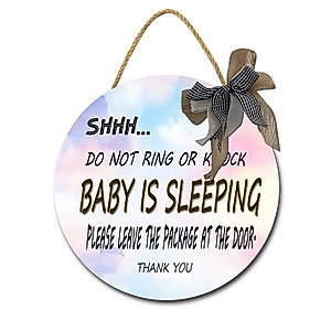 Weytff Baby Sleeping Sign For Front Door Decorations Hanging - Baby Sleeping Sign For Door Do Not Knock Or Ring Doorbell - No Soliciting Please Don't Disturb No Soliciting Baby Sleeping For Nursery 11"