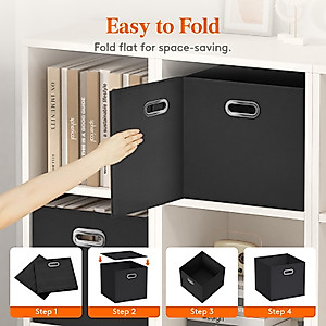 Lifewit 13 Inch Cube Storage Bins, 6 Packs Cube Storage Organizer, Foldable Decorative Fabric Storage Baskets for Organizing Home Organizers with Metal Handles for Shelves, Closet, Black