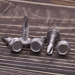 #14 x 3/4" (50 pcs) Hex Washer Head Self Drilling Screws, 410 Stainless Steel Metal Sheet Tek Screws, Self Tapping Point, No Pre-drilled Hole Needs