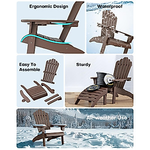Upstreman Home Plastic Adirondack Chair Set of 1, Outdoor Fire Pit Chair with Cup Holder, Adirondack Patio Chair Weather Resistant for Outside, Porch, Lawn, Garden- A1, Coffee
