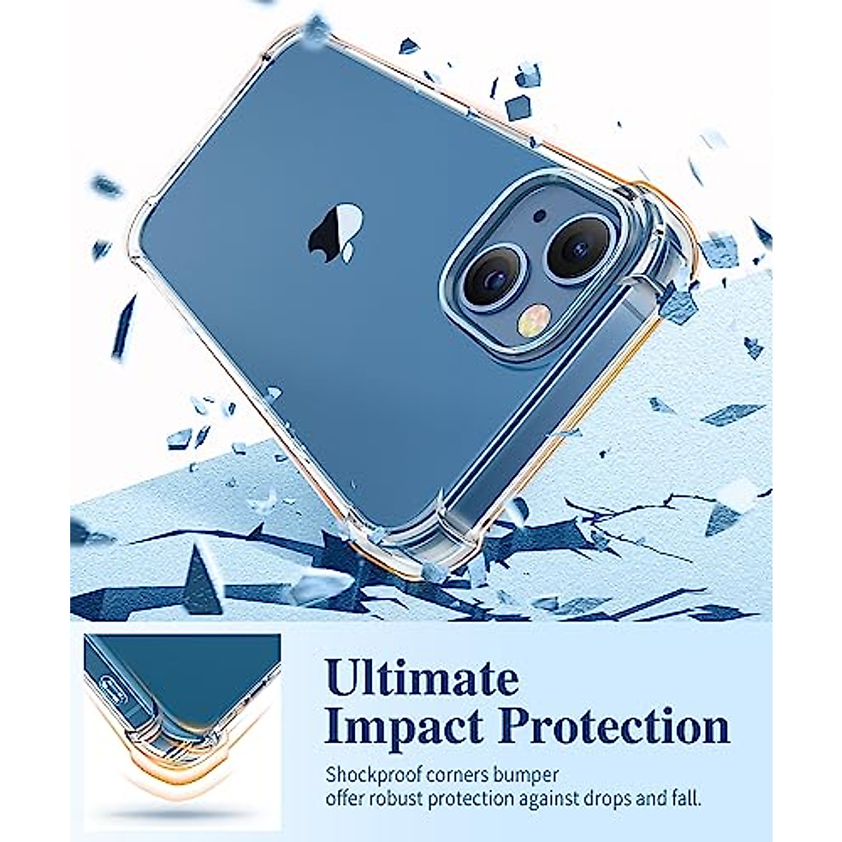 GVIEWIN Designed for iPhone 13 Case 6.1 Inch, with Tempered Glass Screen Protector + Camera Lens Protector Clear Soft & Flexible Shockproof Transparent Protective Bumpers Phone Cover（Clear）