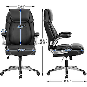 KCREAM Comfortable Executive Office Chairs with Back Support & Flip up Arms, 90-120° Rocking Faux Leather Ergonomic Home Desk Chairs Managerial Chair (Black)