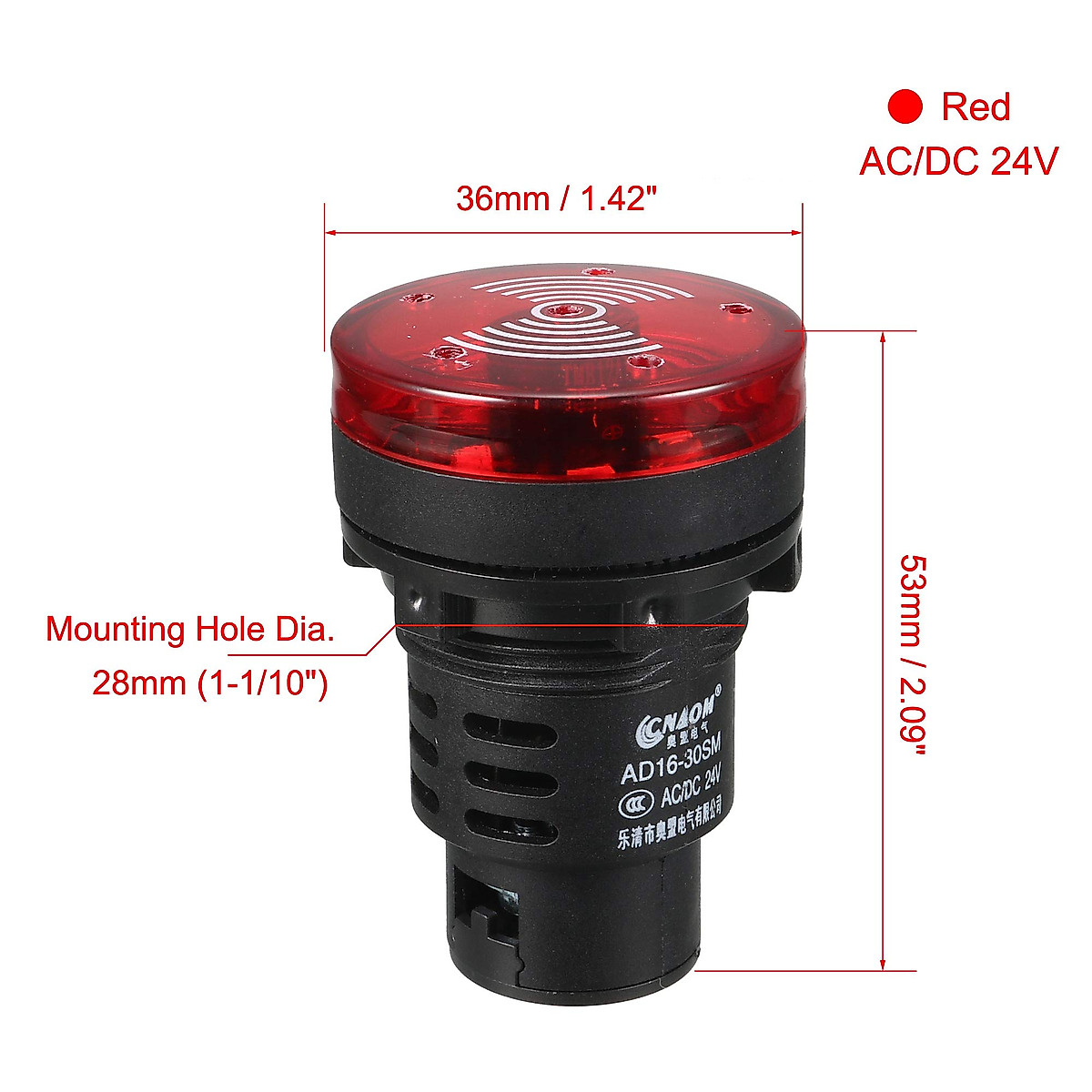 uxcell Red Indicator Light with Buzzer AC/DC 24V, 28mm Panel Mount Flashing Alarm, for Electrical Control Panel, HVAC, DIY Projects