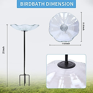 MUMTOP Outdoor Bird Bath, Glass Bird Baths Bowl with Metal Stake for Yard Lawn Garden Decorations, White