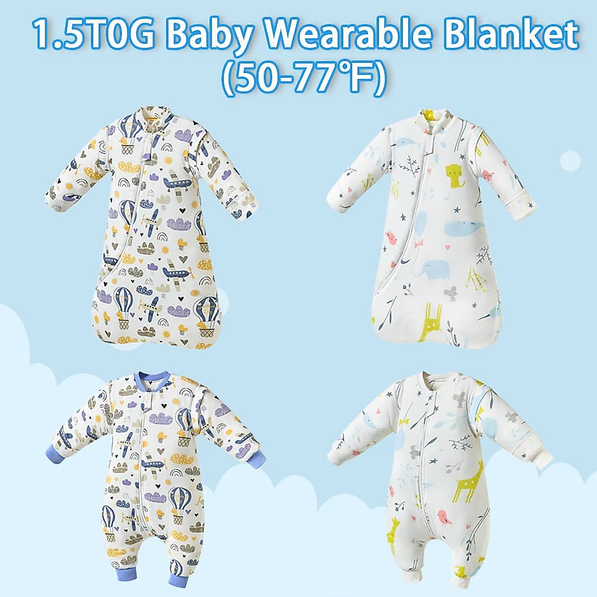 XIFAMNIY 1.5 TOG Baby Wearable Blanket Toddler Kids Sleeping Bag Detachable Long Sleeve Swaddle