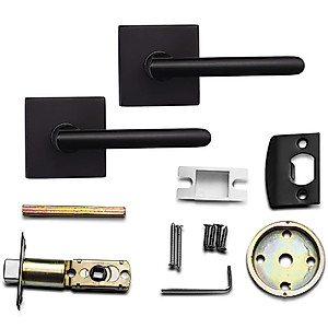 Berlin Modisch Passage Lever Door Handle Slim Square Non-Locking Lever Set [for Hallway or Closet Doors] Reversible for Right & Left Sided Doors Heavy Duty - Iron Black Finish
