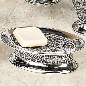nu steel Beaded Heart Resin Decorative Dish Tray for Bathroom Vanities, Countertops, Pedestals, Kitchen Sink-Store Hand Soap, Pumice Bars, Sponges, Scrubbers-Chrome, Small, Silver