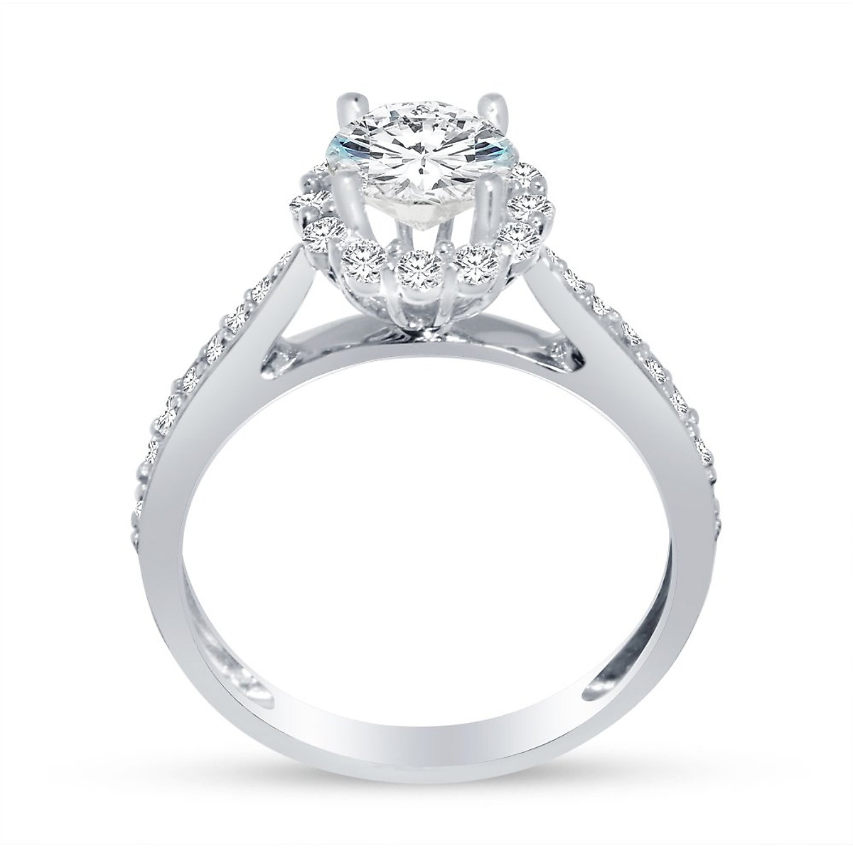 Size - 7-14k White Gold Round Floating Halo Tapered Flower Head Solitaire Engagement Ring CZ Cubic Zirconia (1.50cttw., 1.0ct. Center)