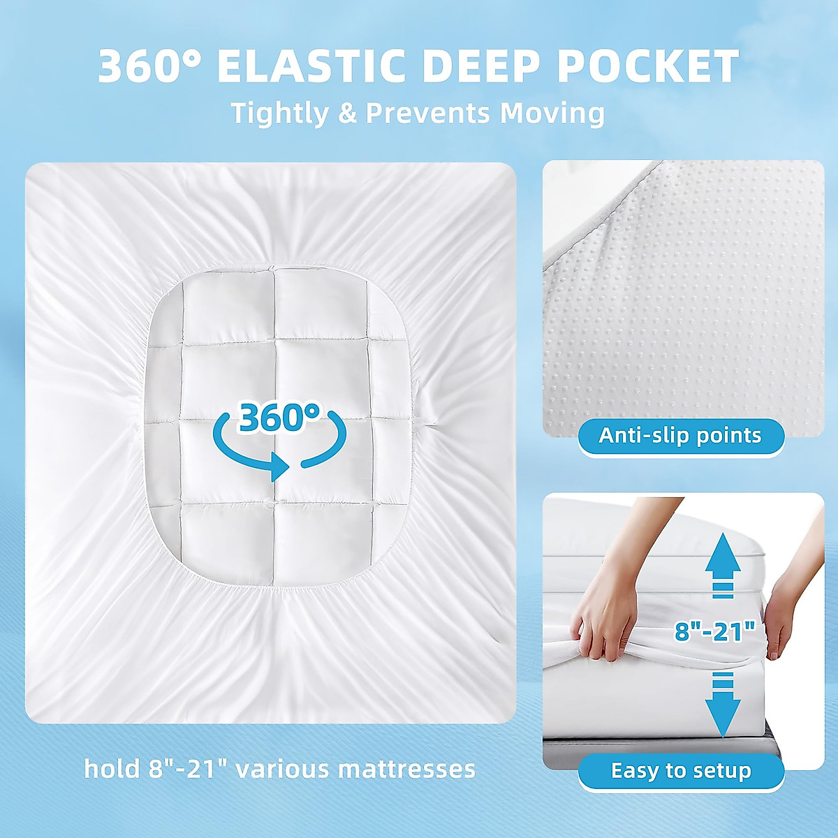 DWVO Mattress Topper Full Size, Cooling Pillow Mattress Pad, Thick Plush Bed Down Alternative Overfilled Mattress, Quilted Soft Mattress Protector Cover with 8"-21" Deep Pocket