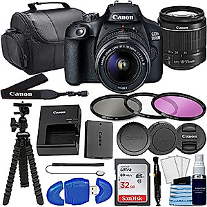 Camera EOS 2000D DSLR W/ 18-55mm Zoom Lens Bundle with 32GB Memory, 3PC Filter Kit, Case, Flex Tripod, Photo Kit (27 Pieces)
