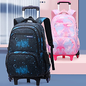 Pink Lattice Primary Middle School Bag Rolling Backpack Elementary Girls Wheeled Bookbag with Six Wheels