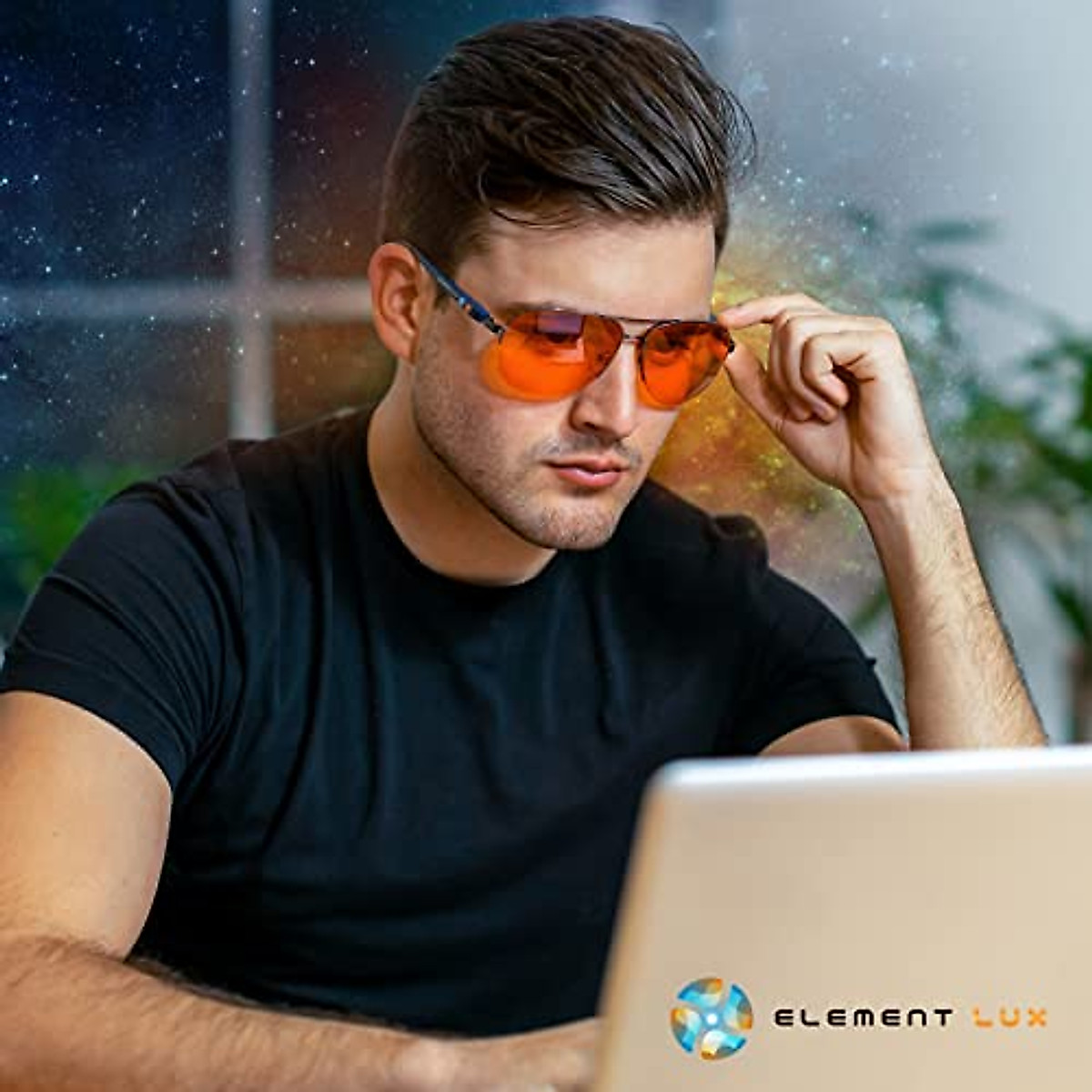 ELEMENT LUX Blue Light Blocking Glasses 99% Amber Dark Blue Blocker Glasses - For Better Sleep, Eye Strain, Migraine Relief, Gaming, Computer Screen Filter - Men and Women (Large-XL)