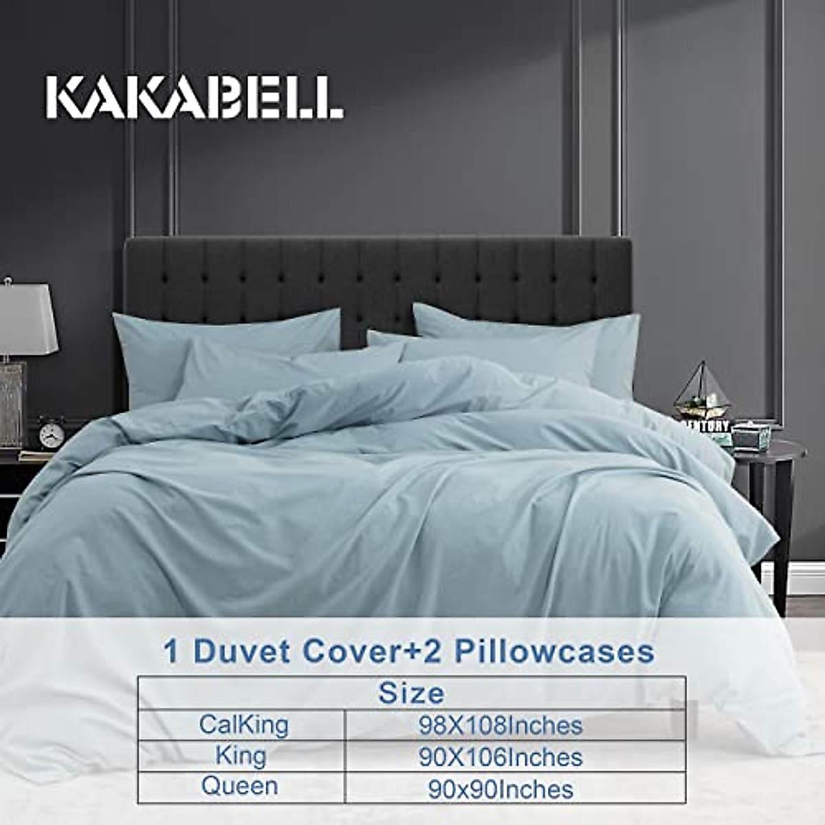 KAKABELL 100% Washed Cotton Linen Duvet Covers Set,Luxury Soft and Breathable Portable Openings 3 Piece Bedding Set,1200 Thread Count,with 8 Corner Ties 90x90 Inches(Light Blue,Full/Queen)