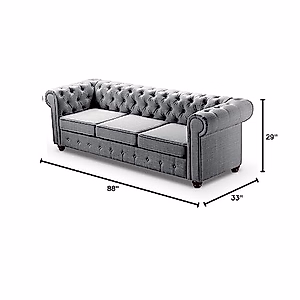 Rosevera Genevieve Upholstered Fine Polyester Collection Tufted Loveseat Couch, Contemporary Chesterfield Armrest,Sectional Sofa for Living Room Apartment, 3SEAT, Linen Gray 3SEAT