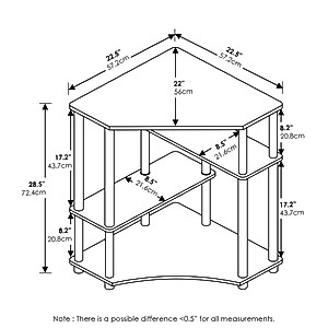 Furinno Turn-N-Tube Space Saving Corner Desk with Shelves, White Oak/Stainless Steel