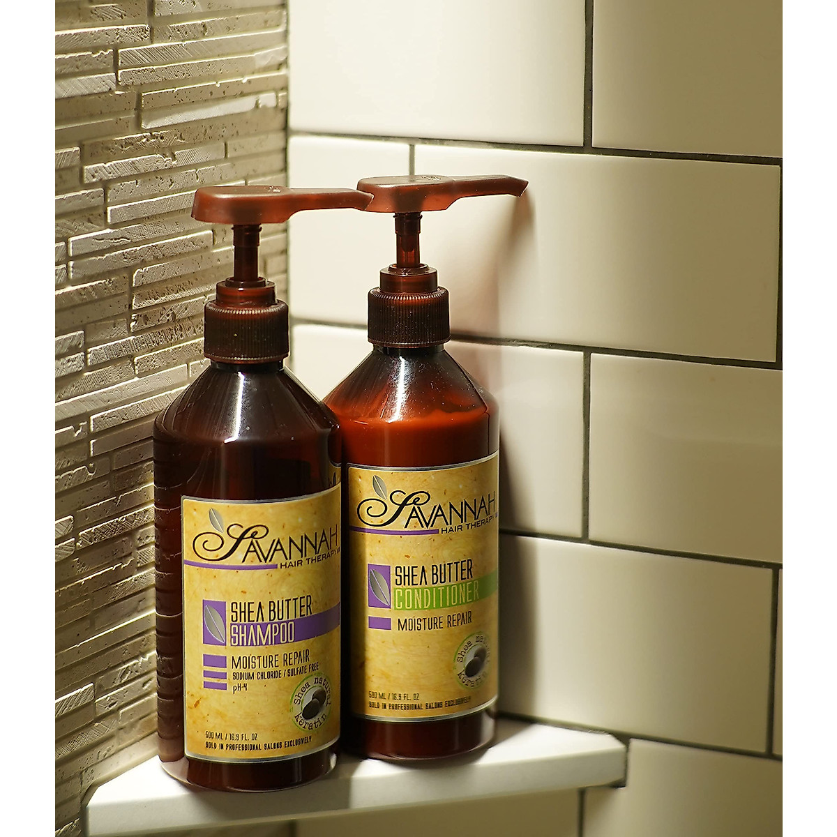 Savannah Hair Therapy Bundle - Shampoo and Conditioner Moisture Repair Treatment, Shea Butter, Cotton and Silk Protein for Dry and Damaged Hair. Sodium Chloride and Sulfate Free. 16.9 oz 500ml X 2