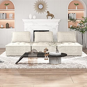 CECER Modular Sectional Sofa Couch, Armless Floor Sofa Couch, Convertible 3 Seats Sofa Bed, Oversized Variable Sectional Sofa Couches for Living Room, Free Combination 3 PC, Beige