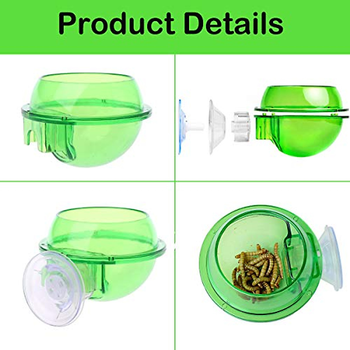 HERCOCCI 2 Pack Chameleon Bowls, Reptile Ledge Feeder Suction Cup Worm Bowl & Water Dish Supplies for Chameleon Lizard Bearded Dragon Gecko Snake