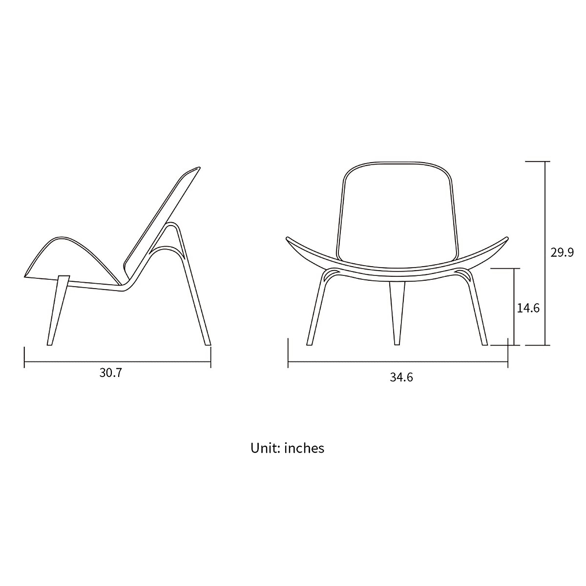 ZEFISON Hans Wegner Style Three- Legged Shell Chair Ash Plywood White Faux Leather Accent Chair Living Room Furniture Mid-Century Modern Shell Chair (Wood Color-White)