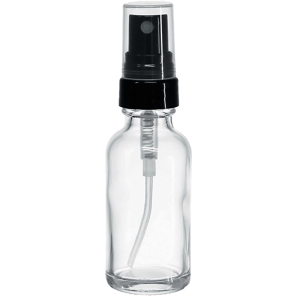 GlassBottleOutlet (Pack of 108) 1 oz. Clear Boston Round with Black Fine-Mist Sprayer