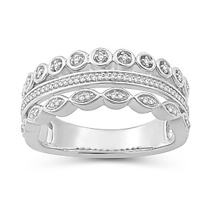Jewelili Sterling Silver 1/6 Cttw Natural White Round Diamonds Stackable Anniversary Ring, Size 7