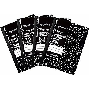 Amazon Basics Wide Ruled Composition Notebook, 100 Sheets, Marble Black, 4-Pack