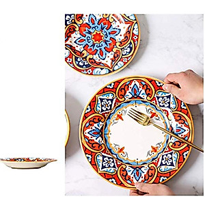 Fine Dinnerware Set,4 Pieces Rustic Style Red Vintage Pattern Ceramic Tableware Porcelain Plate Bowl Mug Dinner Gift