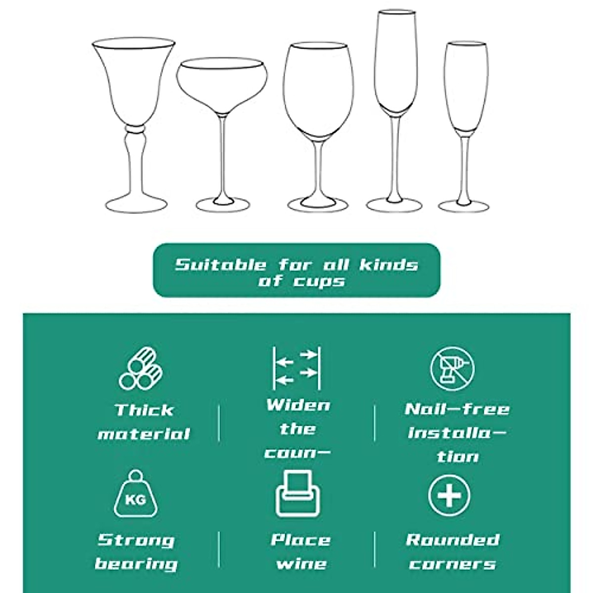 BTHLYES 2 Pack Wine Glass Rack - Punch-free Under Cabinet Stemware Wine Glass Holder Glasses Storage Hanger plastic Organizer for Bar Punch-free self-adhesive（Black）