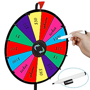 HomGarden 24" Color Prize Wheel w/Adjustable Stand 14 Slots Tabletop Editable Classic Spinning Win Prize Wheel Fortune Carnival Spin Game Casino Equipment