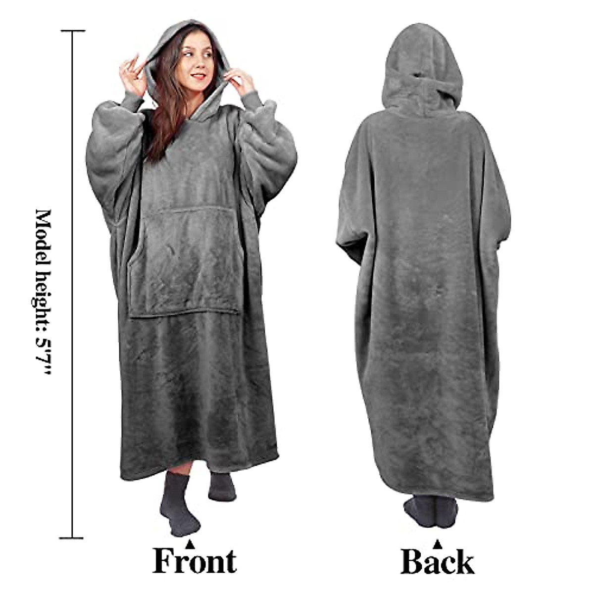 Blanket Sweatshirt Hoodie Blanket, Wearable Blanket Blanket Hoodie for Women, Hooded Blanket Cozy Blanket Women, Super Warm and Oversized Blanket with Sleeves and Giant Pocket (Dark Gray)