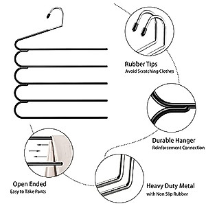 HuaQi Hangers Space Saving Hangers for Closet Organizer Non Slip Closet Storage Organizer for Jeans Towels Scarves (Black, 4)