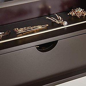 HOMCOM Jewelry Armoire with Mirror and 18 LED Lights, Wall-Mounted/Over-The-Door Cabinet with 3 Mountable Heights, Dark Walnut