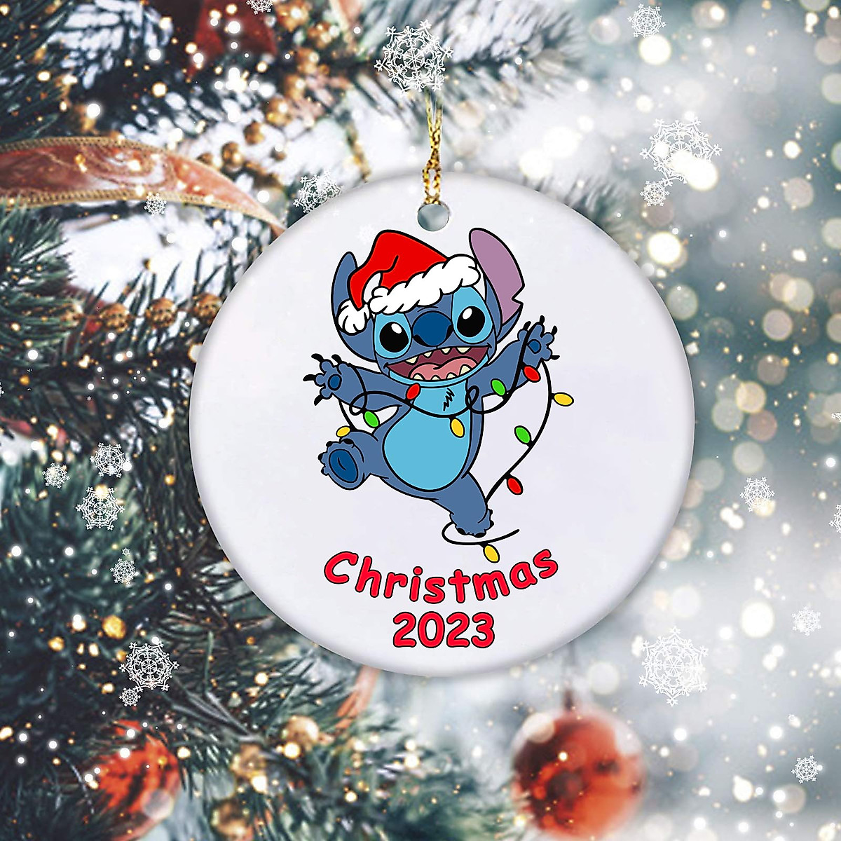 Cosershow Christmas Ornaments 2023 Lilo Stitch Christmas Ornaments 2023 Double-Side Printed Baby Christmas Ornament Gifts for Kids Fans Cute Cartoon Xmas Tree Decorations for Boys Girls