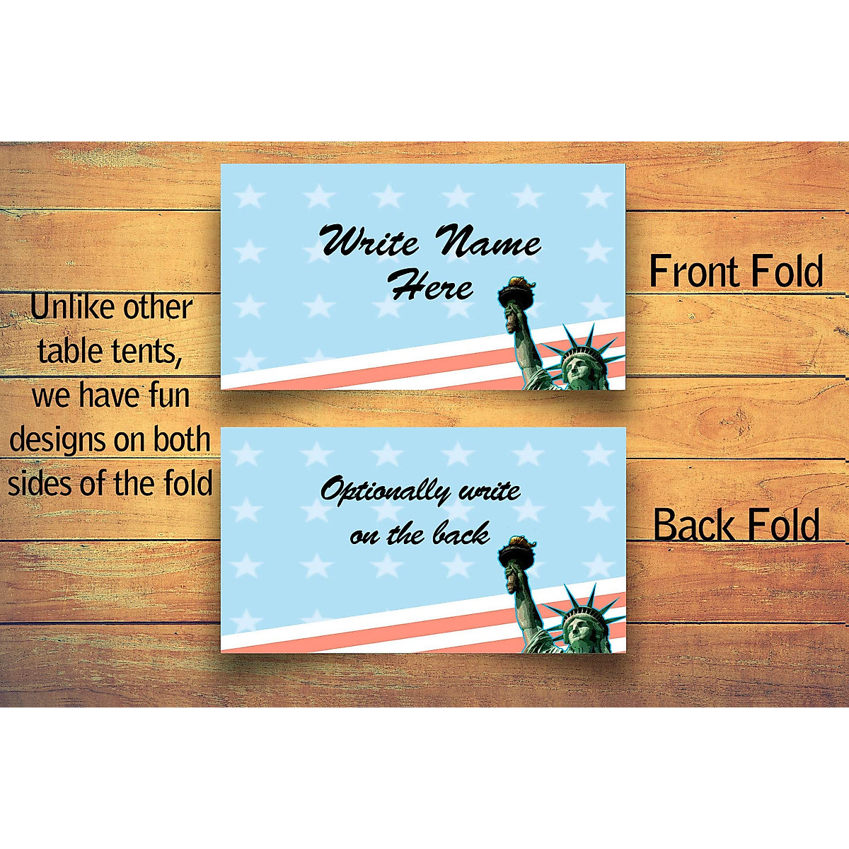 Stonehouse Collection Table Tent Place Cards - 25 Patriotic Theme Guest Seating Name Cards - American Flag Table Tents - Wedding Seating, Party Name Cards