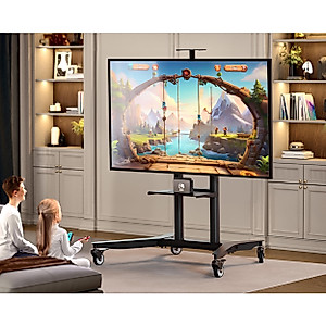 ONKRON Mobile TV Stand on Wheels for 55-90 Inch TV up to 198 lbs, Height Adjustable TV Stand Portable 200x200-800x600 VESA Mobile TV Cart Rolling TV Stand with Shelf/TV Movable Stand Black