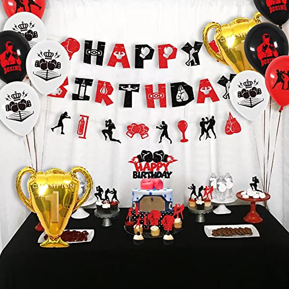 Boxing Birthday Party Decorations, Boxing Birthday Banner Cake Topper Balloons, Fight Sports Wrestling Party Supplies Boxer Boxing Match Theme Party Supplies