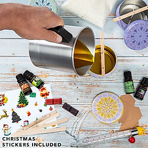 SkyMall Candle Making Kit, DIY Set for Making Candles with Melting Pot, 4 Large Metal Tins, [4] 8oz Soy Wax Bags, 6 Color Dye Blocks, 4 Fragrance Oils, Wicks, Thermometer, Bonus Holiday Stickers