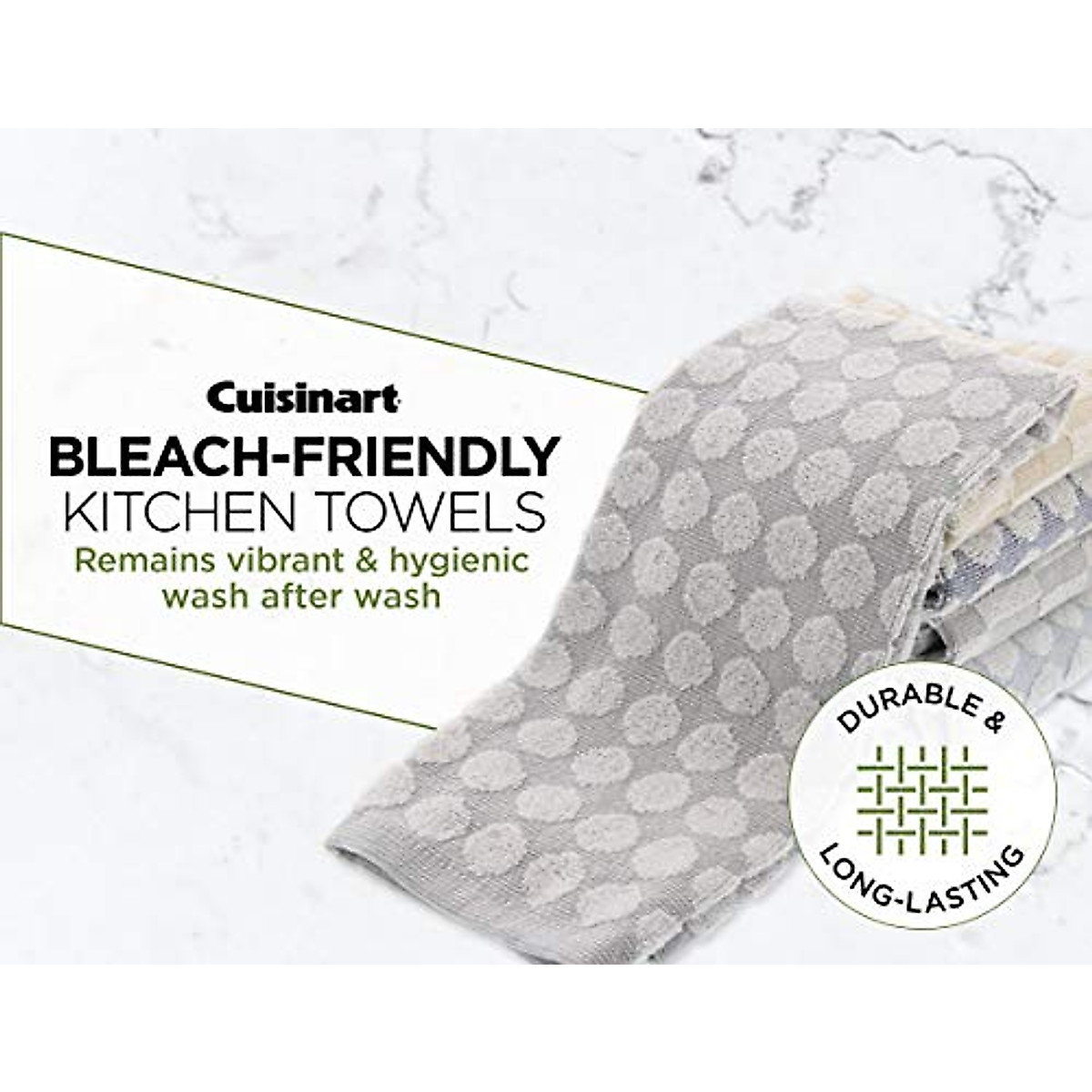 Cuisinart 100% Cotton Kitchen Towels, 2pk - Soft, Absorbent, Bleach Safe Dish Towels Perfect for Everyday Use - Bleach Proof Towels Remain Vibrant and Durable After Wash-16 x 27 Hand Towels - Gray