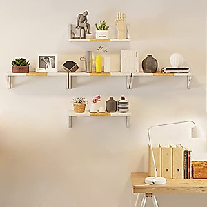 MARTY Wall Floating Shelves Wood White 24 inch Set of 2 Wall Storage for Bedroom Bathroom Wall Mounted Shelves Book Shef Bracket Hanging Corner Shelf Decor for Living Room Office Kitchen