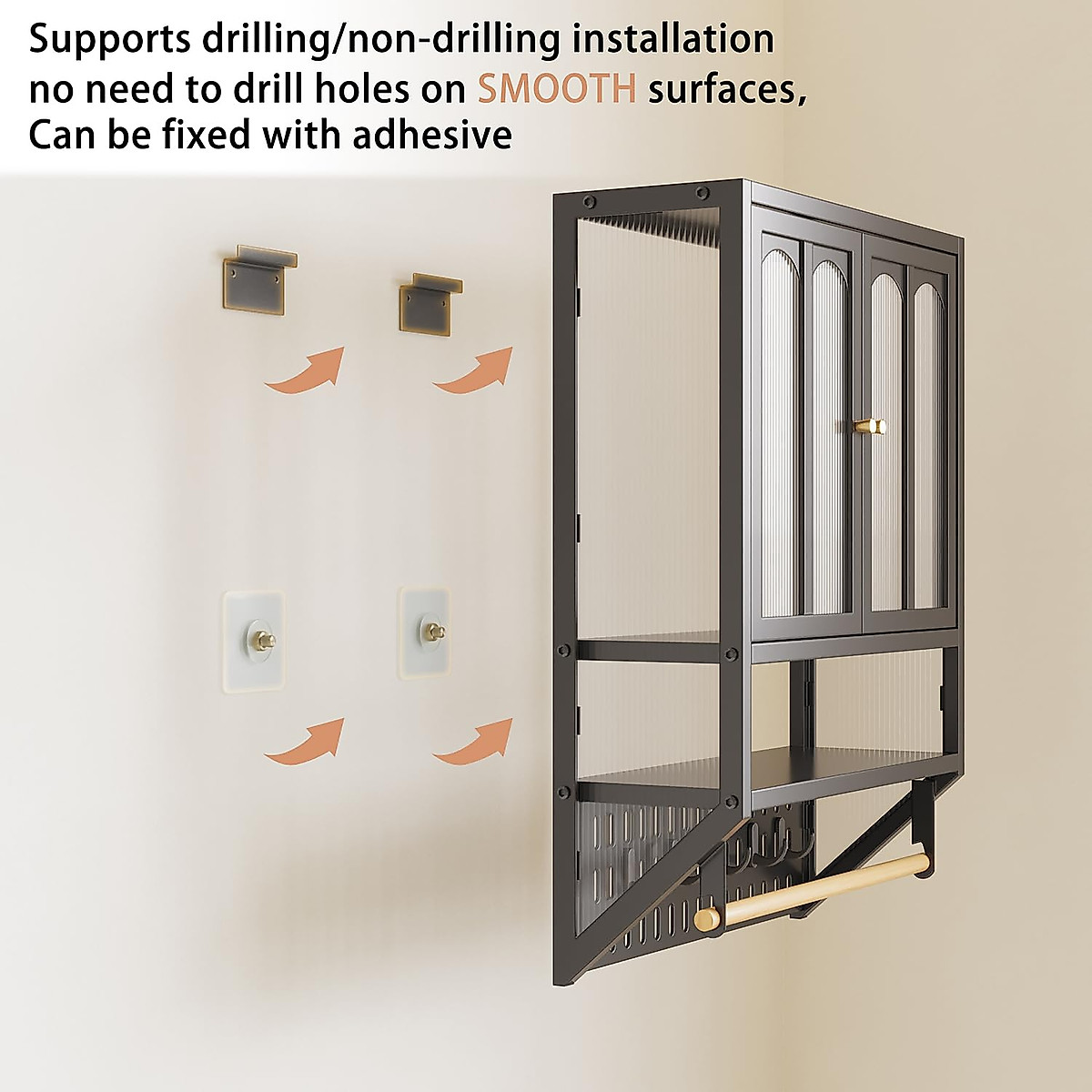 LURIVA Metal Bathroom Wall Cabinet with Towel Bar & Hooks, Medicine Cabinet for Bathroom, Modern Industrial Wall Cabinet, Over The Toilet Storage Cabinet, Kitchen Cabinet Wall Mount, Black