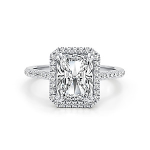 GLAM AND GEMS 3 Carat Radiant Cut Moissanite Engagement Statement Wedding Band Ring for Women in 14k White Gold (G-H, VVS, 3.35 CTW) Anniversary Promise Ring Size 4.5 to 11 5.5