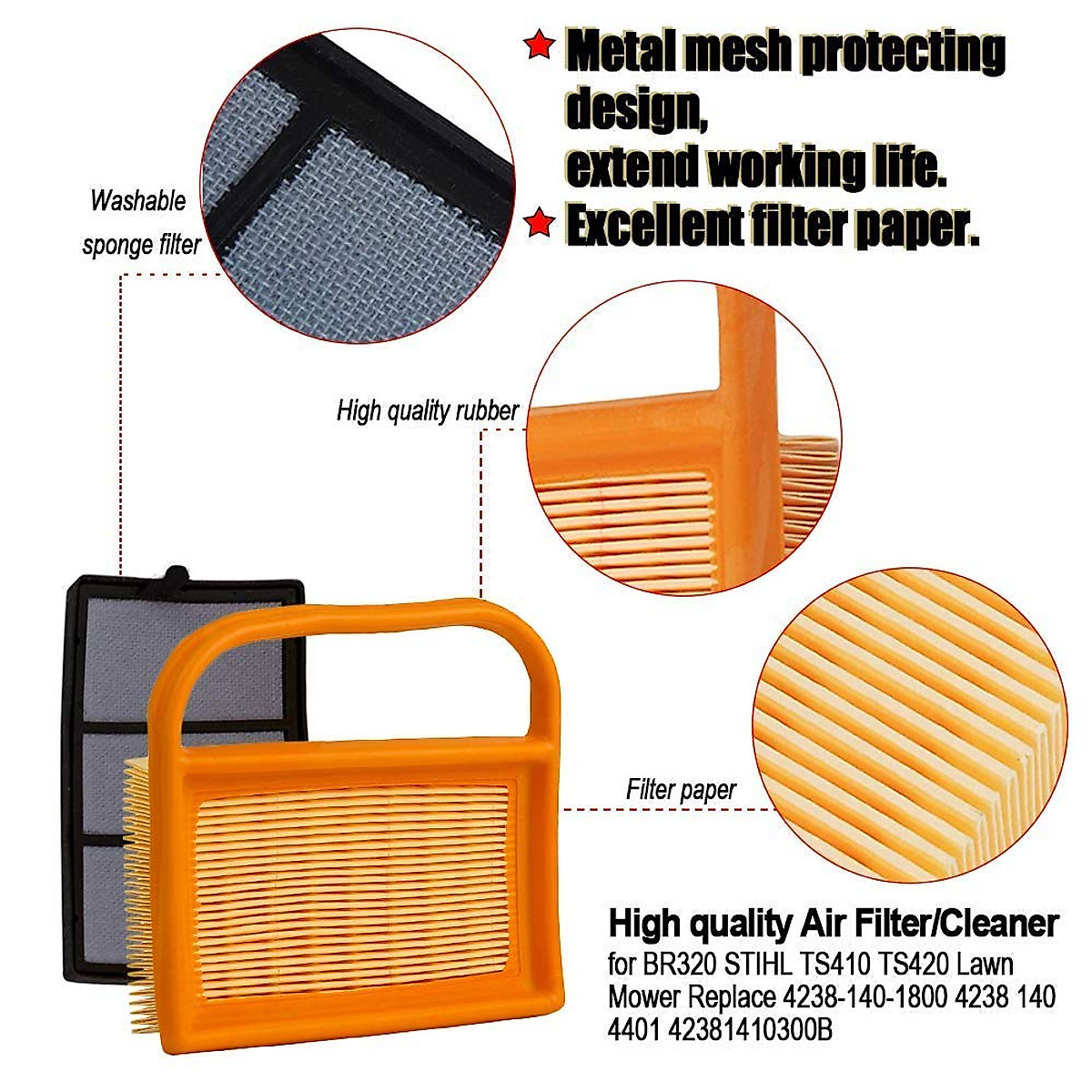 HIFROM Replace Air Filter + Pre Filter Compatible with BR320 STIHL TS410 TS420 Lawn Mower Replace 4238-140-1800 4238 140 4401 42381410300B