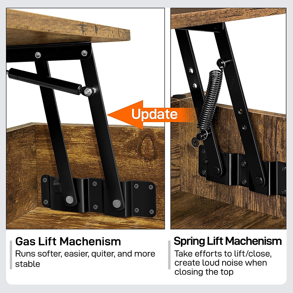 Yaheetech Lift Top Coffee Table with Storage, Industrial Coffee Table with Hidden Compartment & Lift Tabletop for Living Room, Rustic Brown