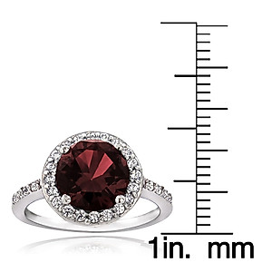 Ice Gems Sterling Silver Garnet and Cubic Zirconia Round Halo Ring, Size 7