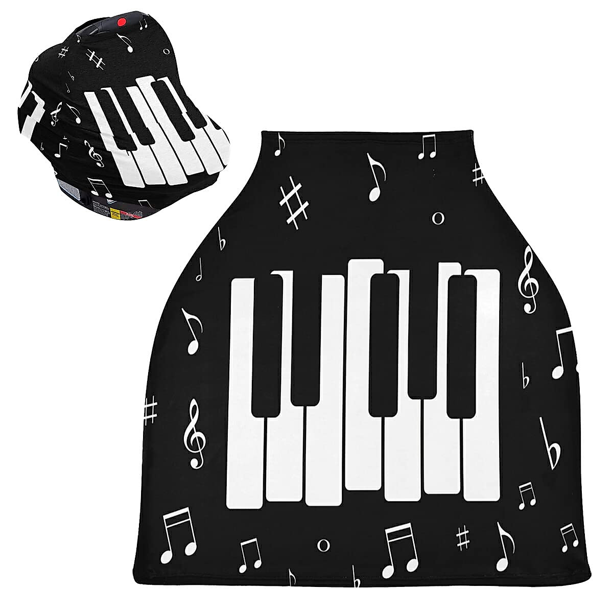 Music Icon with Piano and Musical Notes Baby Car Seat Covers Canopy Nursing Cover Breastfeeding Scarf Soft Breathable Stretchy Coverage Infant Stroller Cover Multi Use for Boys Girls Babies