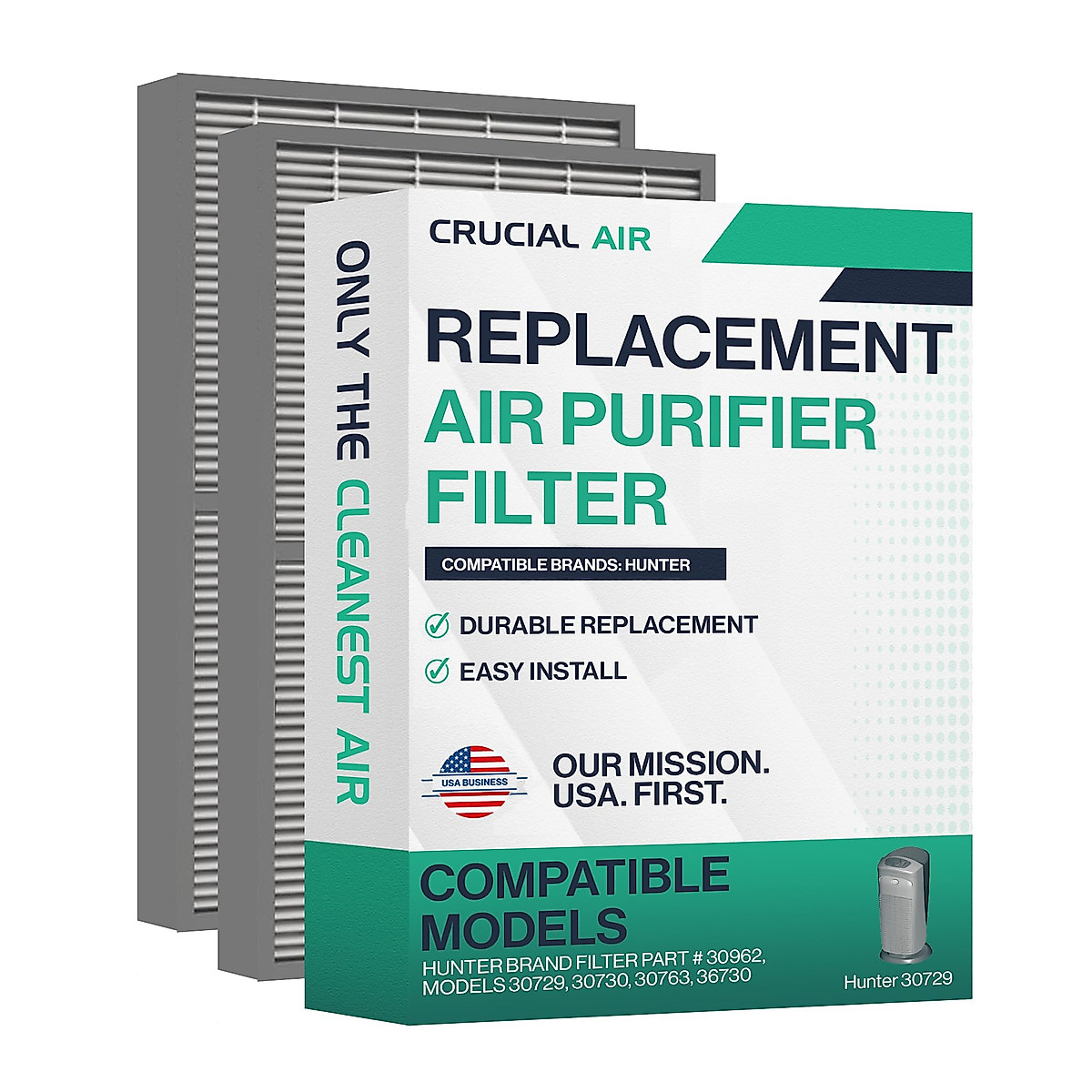 Crucial Air Purifier Filter – Compatible with Hunter® Brand Filter Part # 30962 – Models 30729, 30730, 30763, 36730– Bulk Packs (2 Pack)