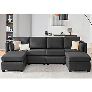 WETRUE Modular Sectional Sofa, Convertible U Shaped Sofa Couch with Storage, High Supportive & Soft Sponges, 6 Seat Modular Sectionals Sofa Couch with Chaise for Living Room, Dark Grey